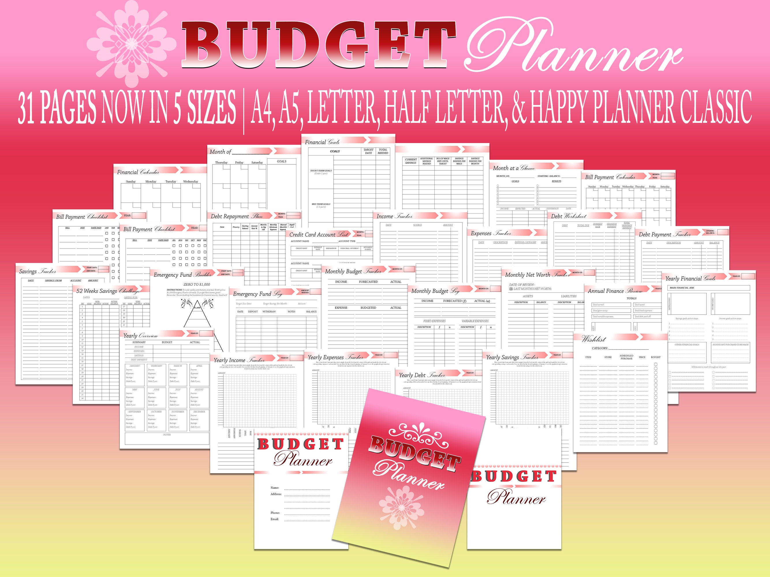 Budget Planner Printable Finance Digital Download Income Expense ...
