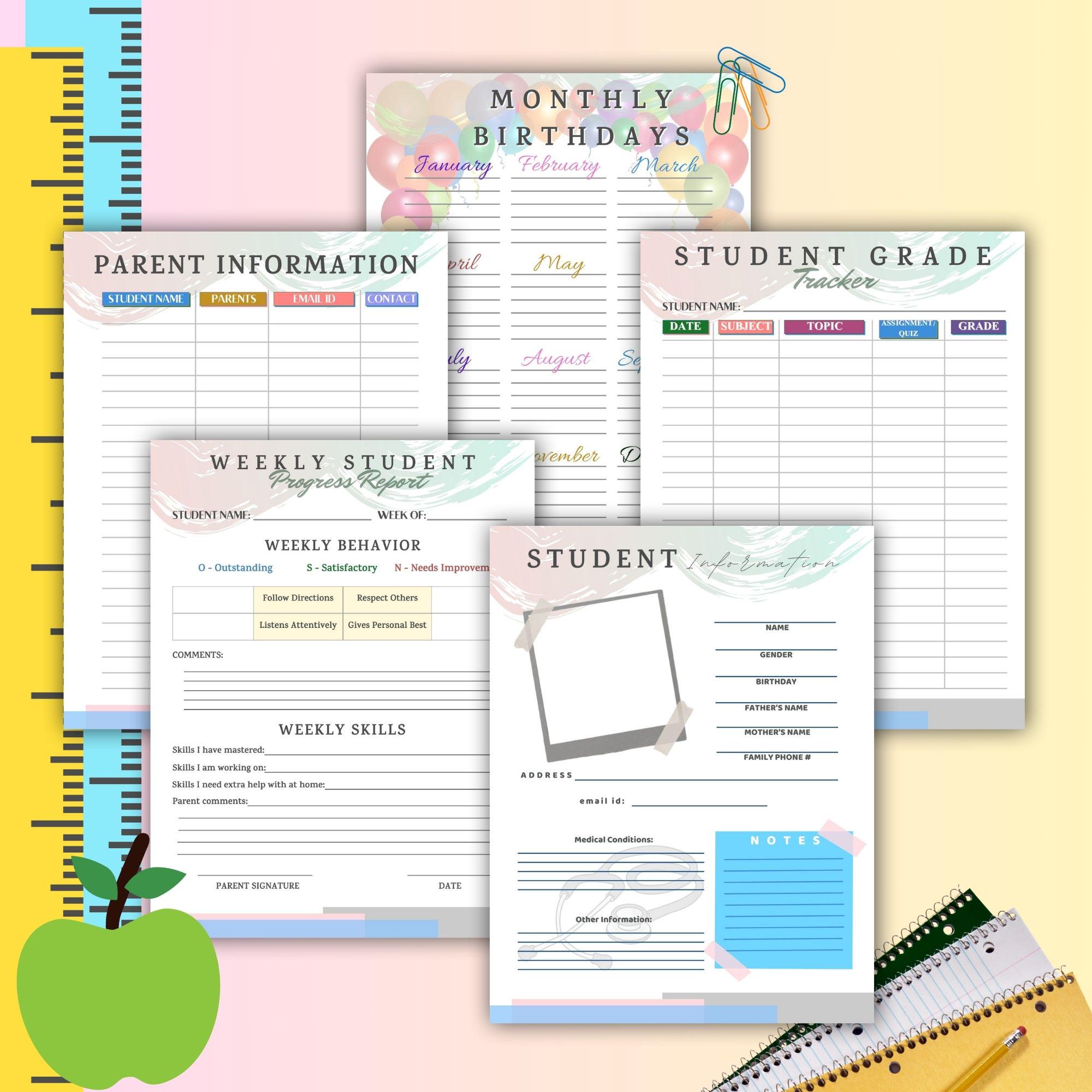 Teacher Planner Undated School Printable Academic Digital Download ...