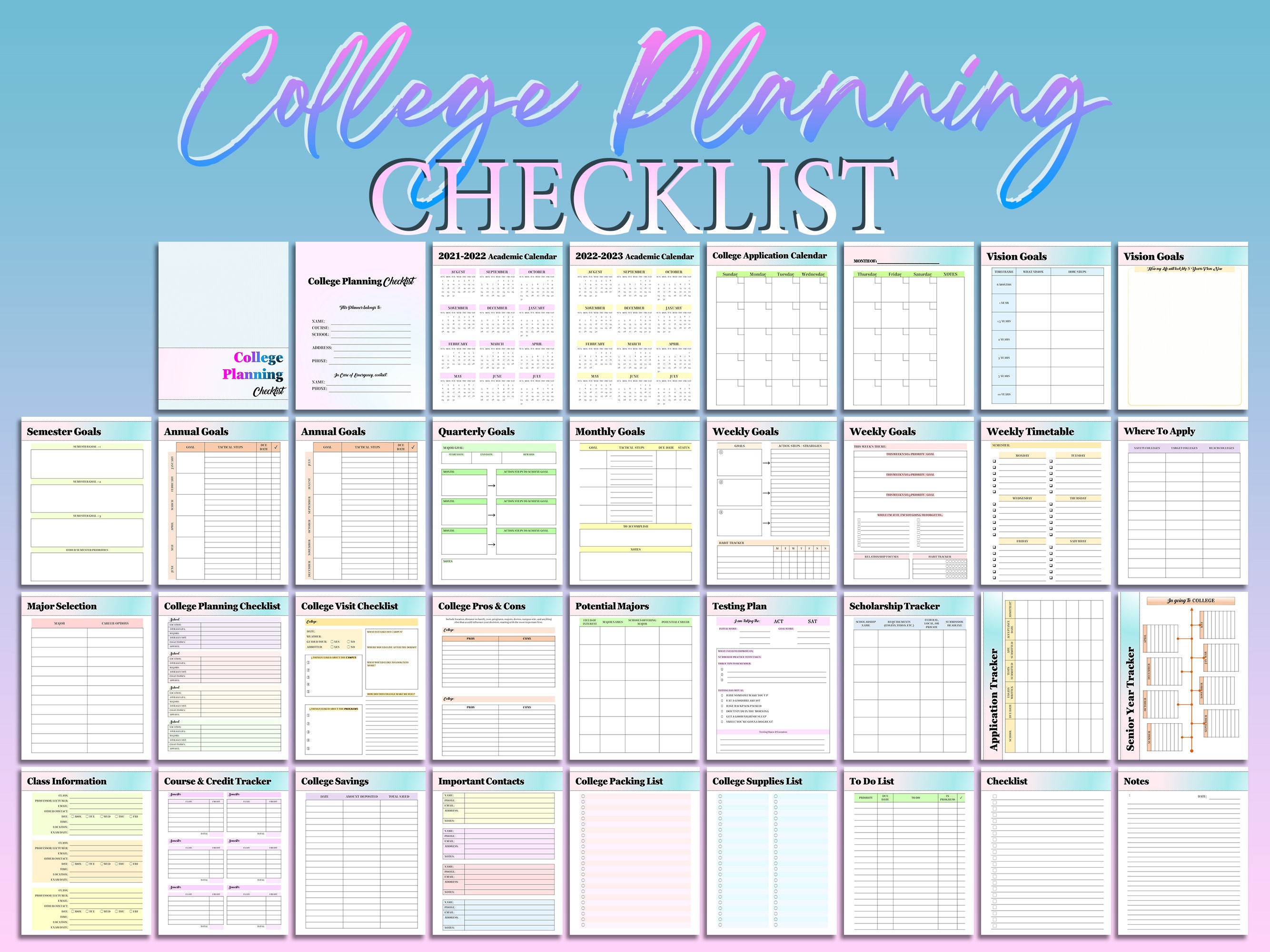 College Planning Checklist Printable Planner College Visit Student ...