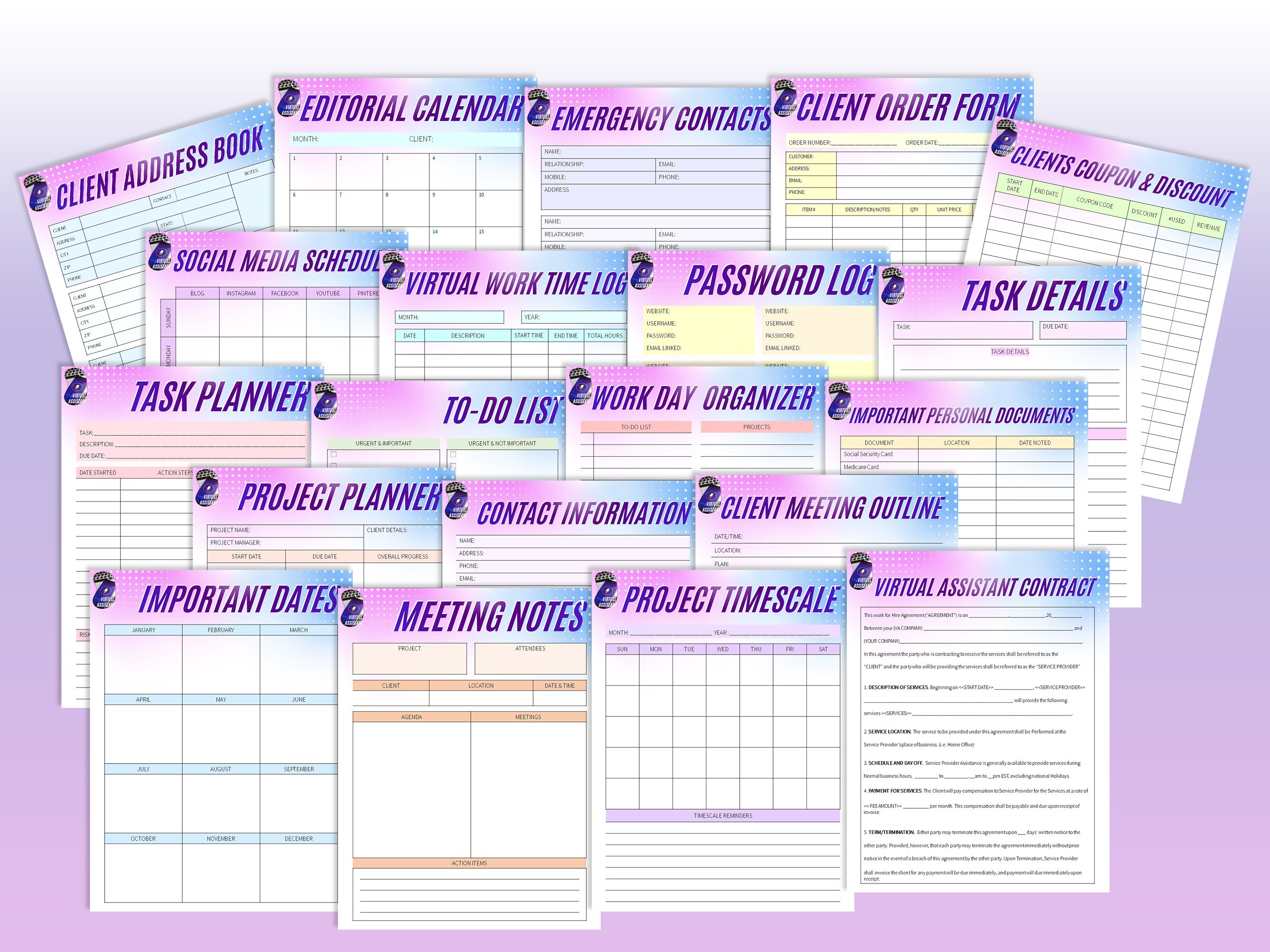 Virtual Assistant Planner Contract Side Hustle Freelance VA - Etsy