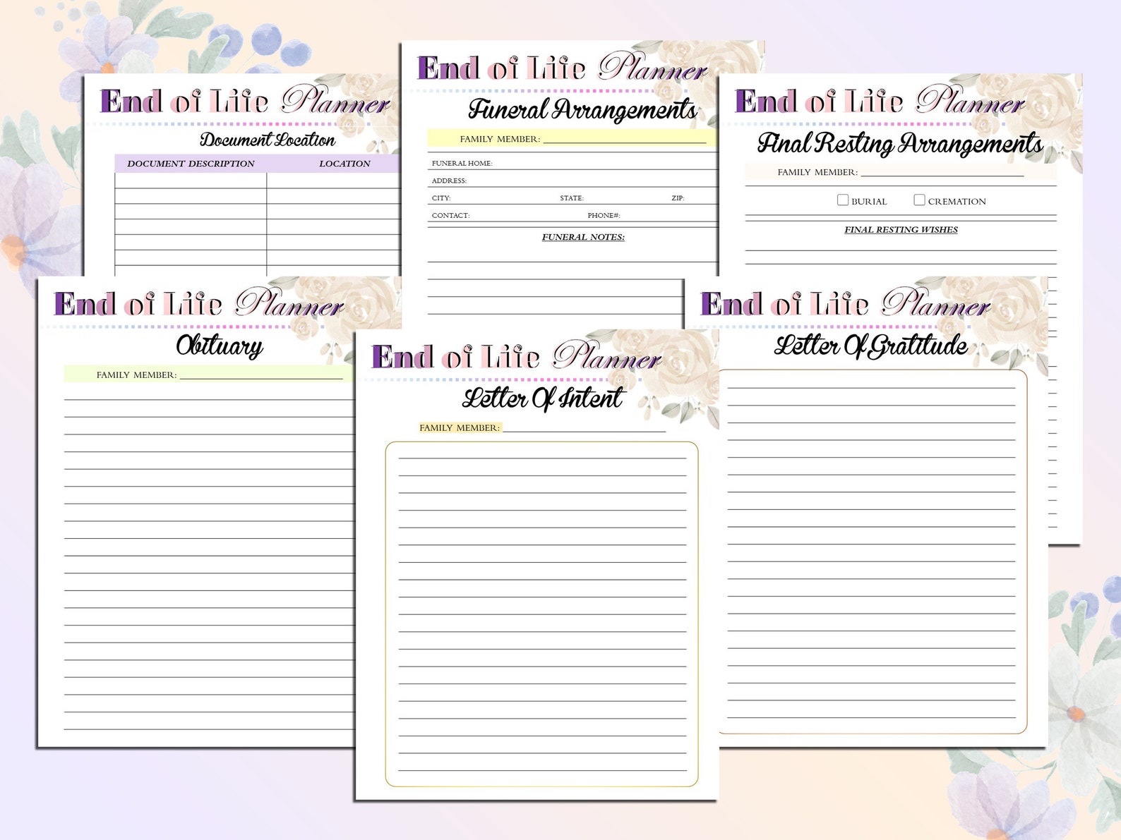 End of Life Planner Printable Final Preparations Emergency Funeral ...