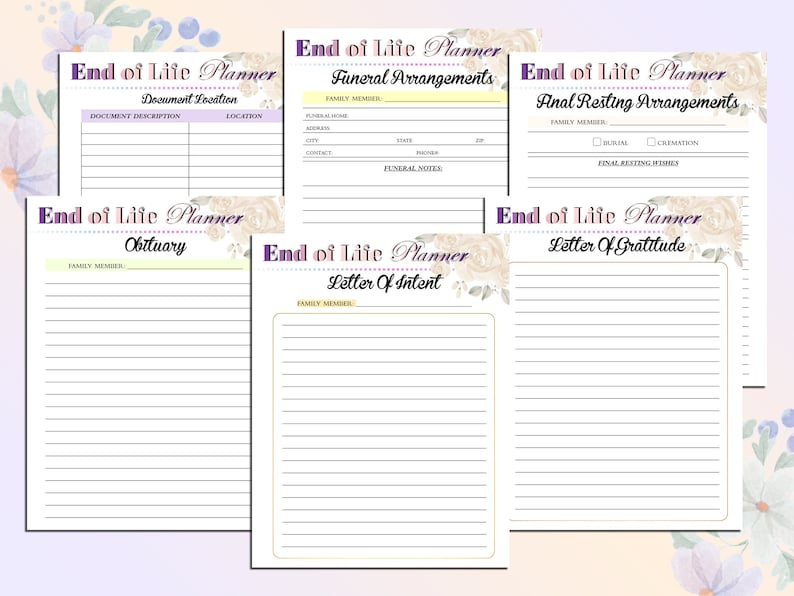 End of Life Planner Printable Final Preparations Emergency Funeral ...