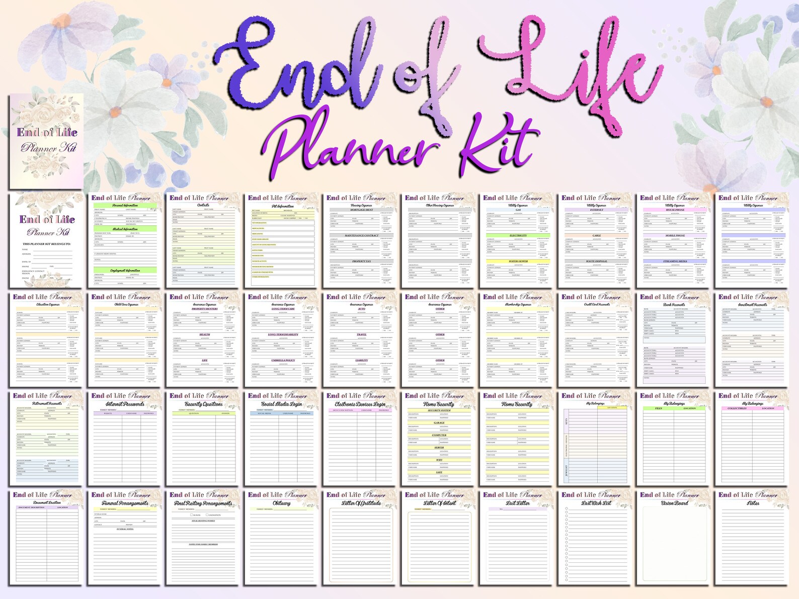 End of Life Planner Printable Final Preparations Emergency Funeral ...