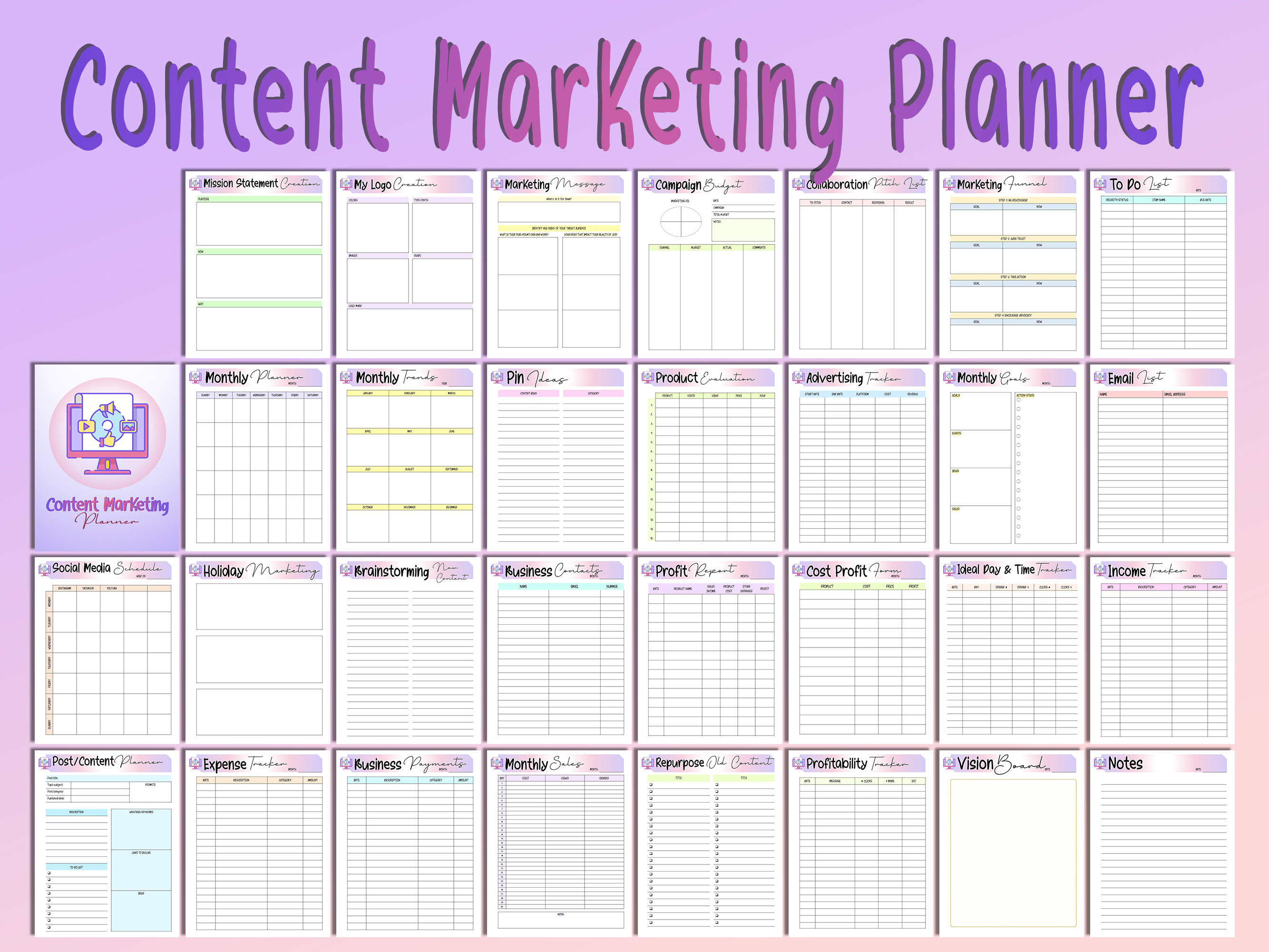 Content Marketing Planner Social Media Marketing Printable | Etsy