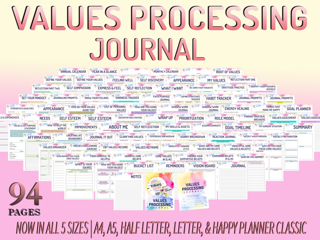 Values Processing Kit Self Care Self Confidence Journal Self Discovery ...