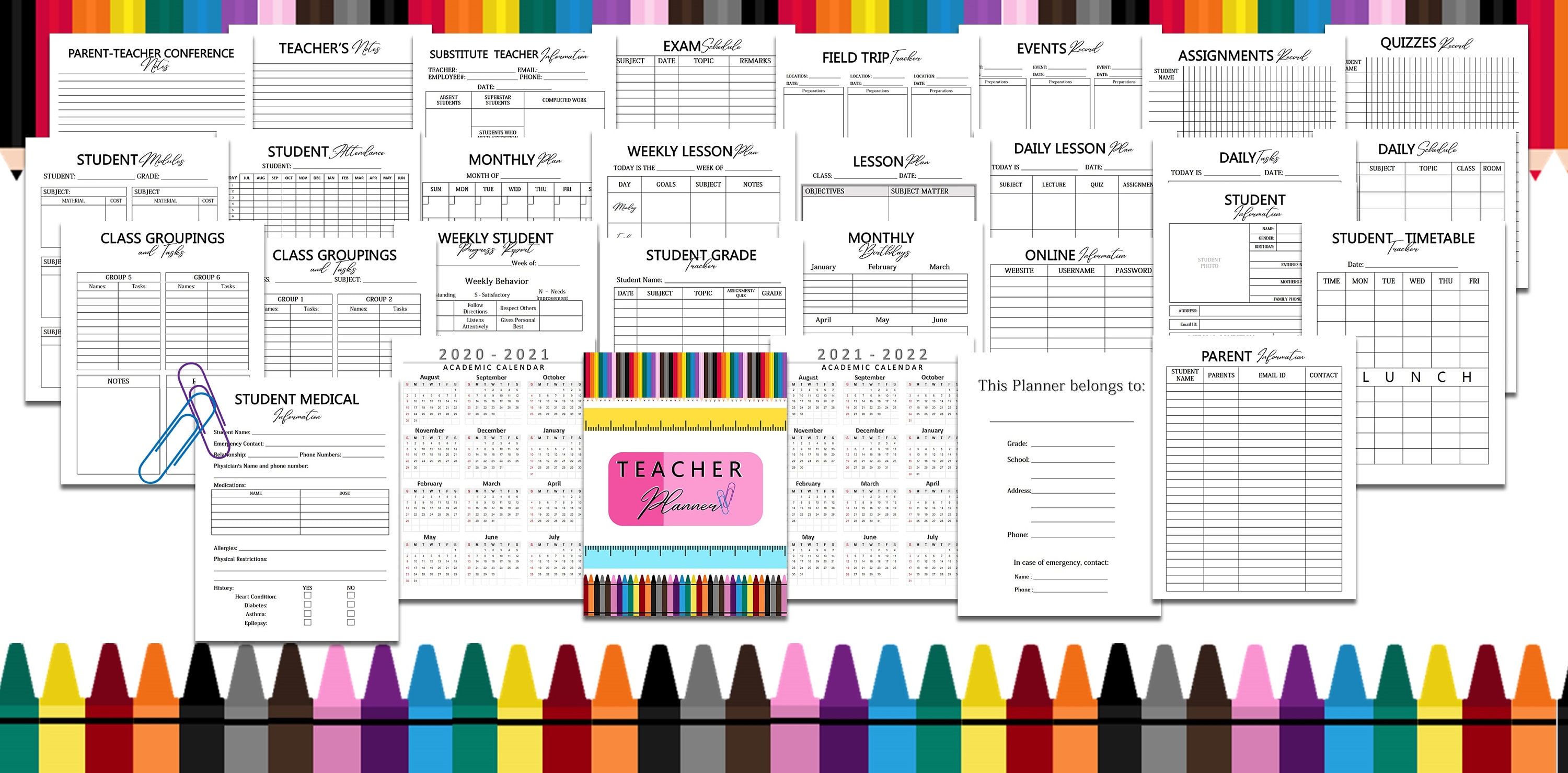 Teacher Planner Minimalistic School Printable Academic Digital Download ...