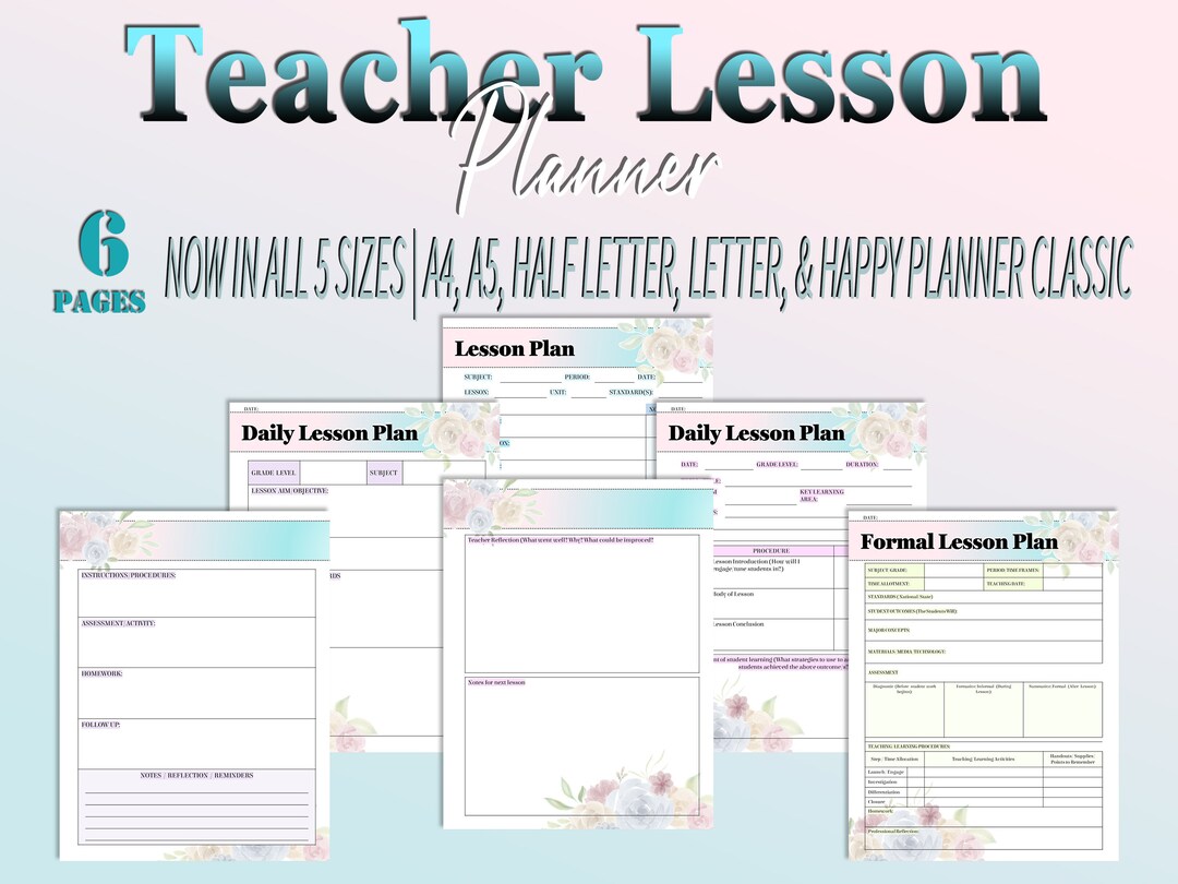 Teacher Lessons Plan Planner Daily Lesson Plan School Printable ...