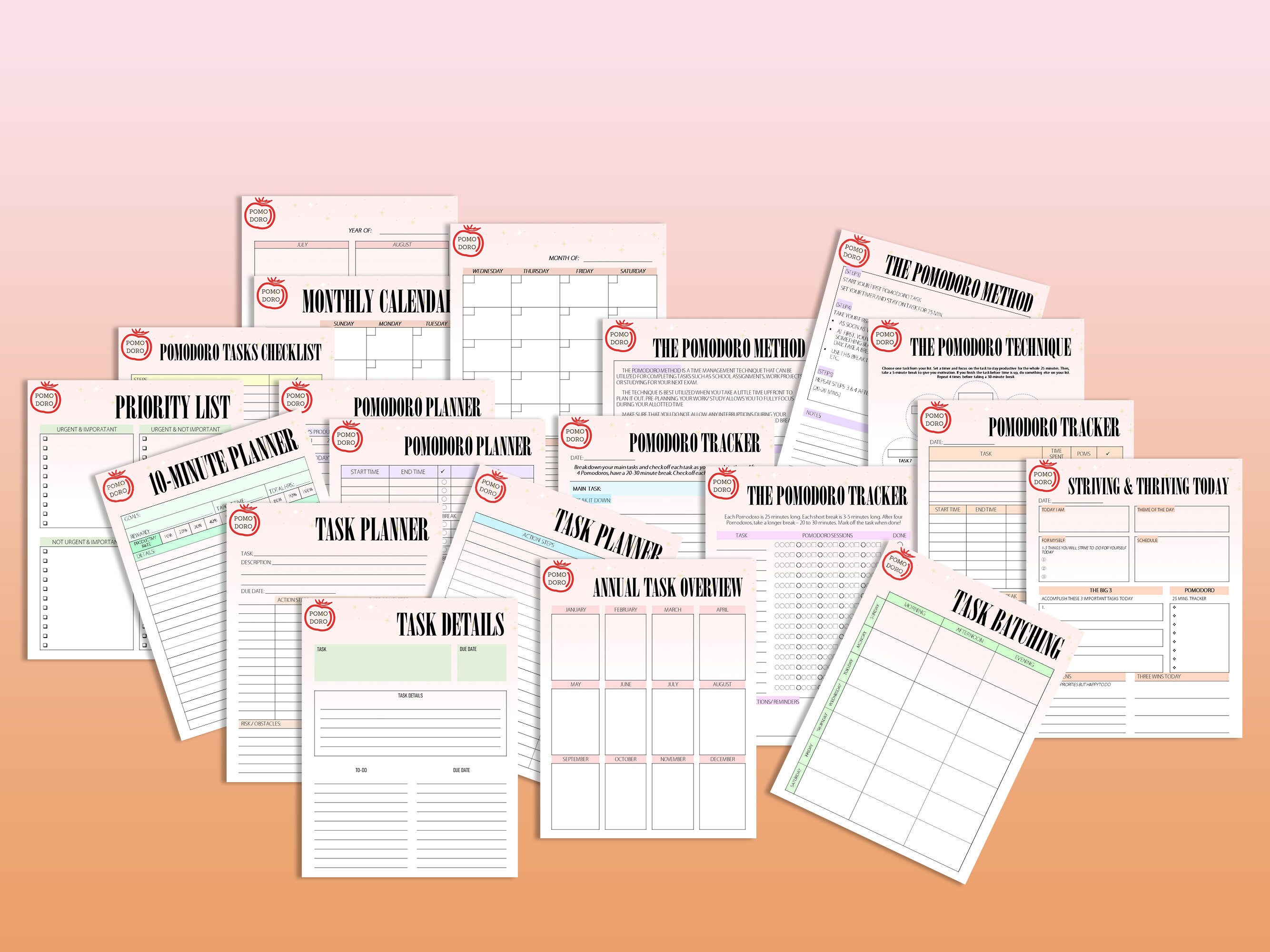 Pomodoro Planner Productivity Printable Study Session Time Tracker Task ...