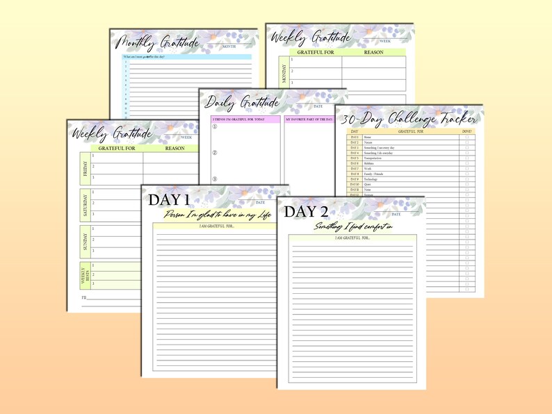 30 Day Gratitude Journal Printable Grateful Planner Mindfulness Digital ...