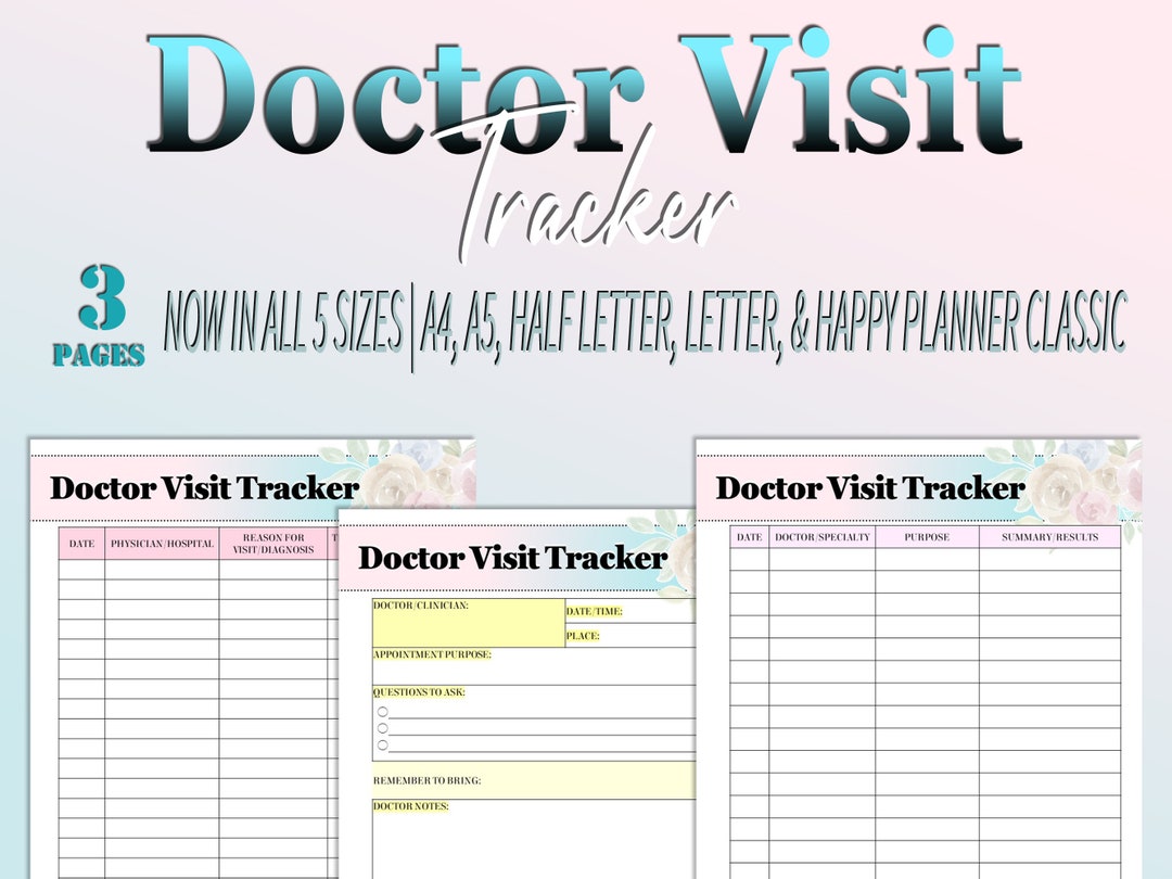 Doctor Visit Tracker Medical Planner Log Appointments Health Tracker ...