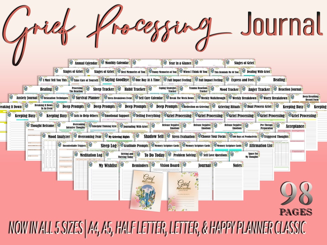 Grief Processing Journal Mood Tracker Anxiety Planner Depression ...