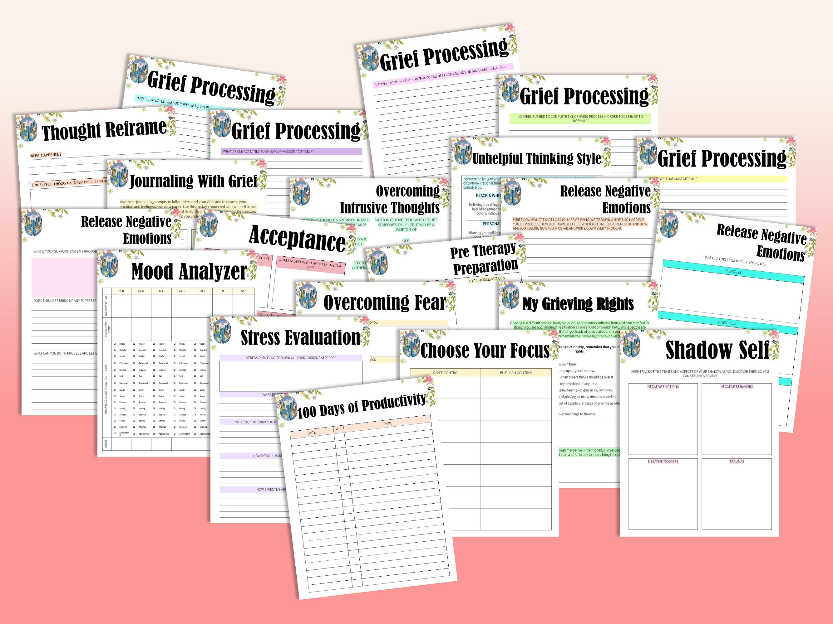 Grief Processing Journal Mood Tracker Anxiety Planner Depression ...
