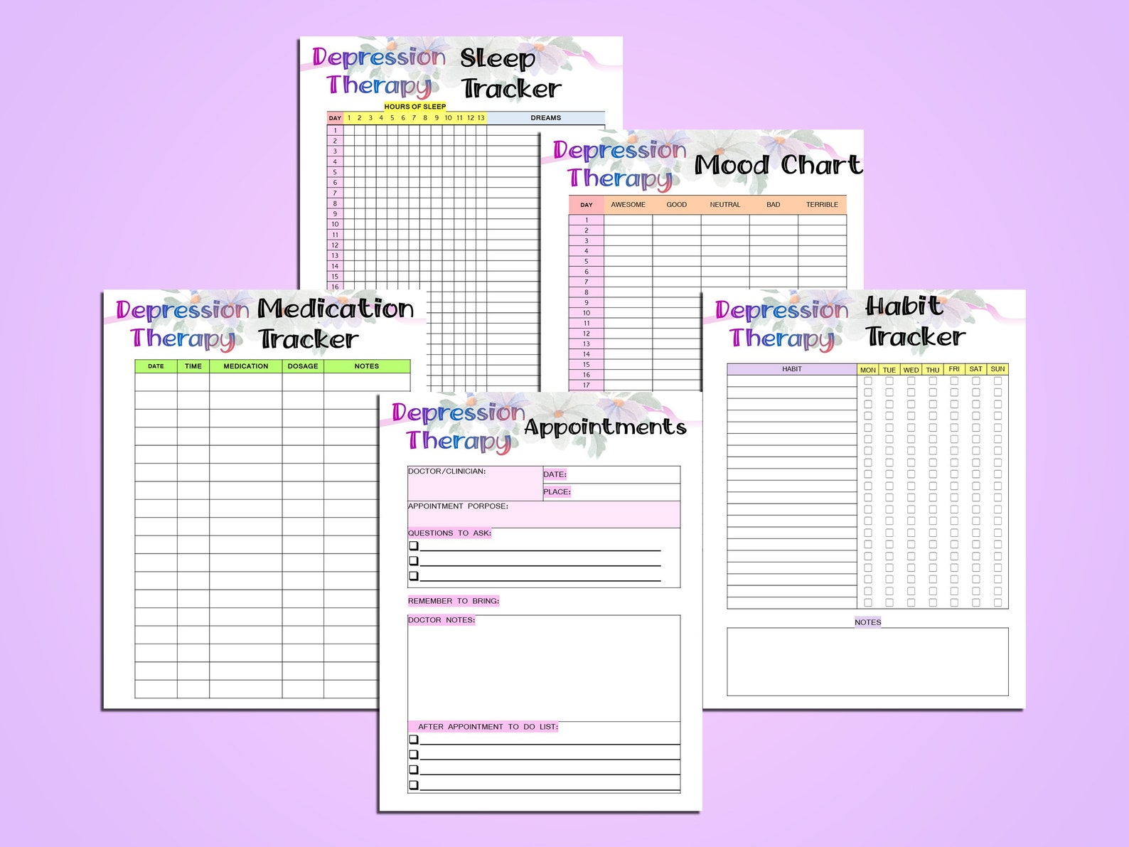 Depression Therapy Journal Mood Tracker Anxiety Planner - Etsy