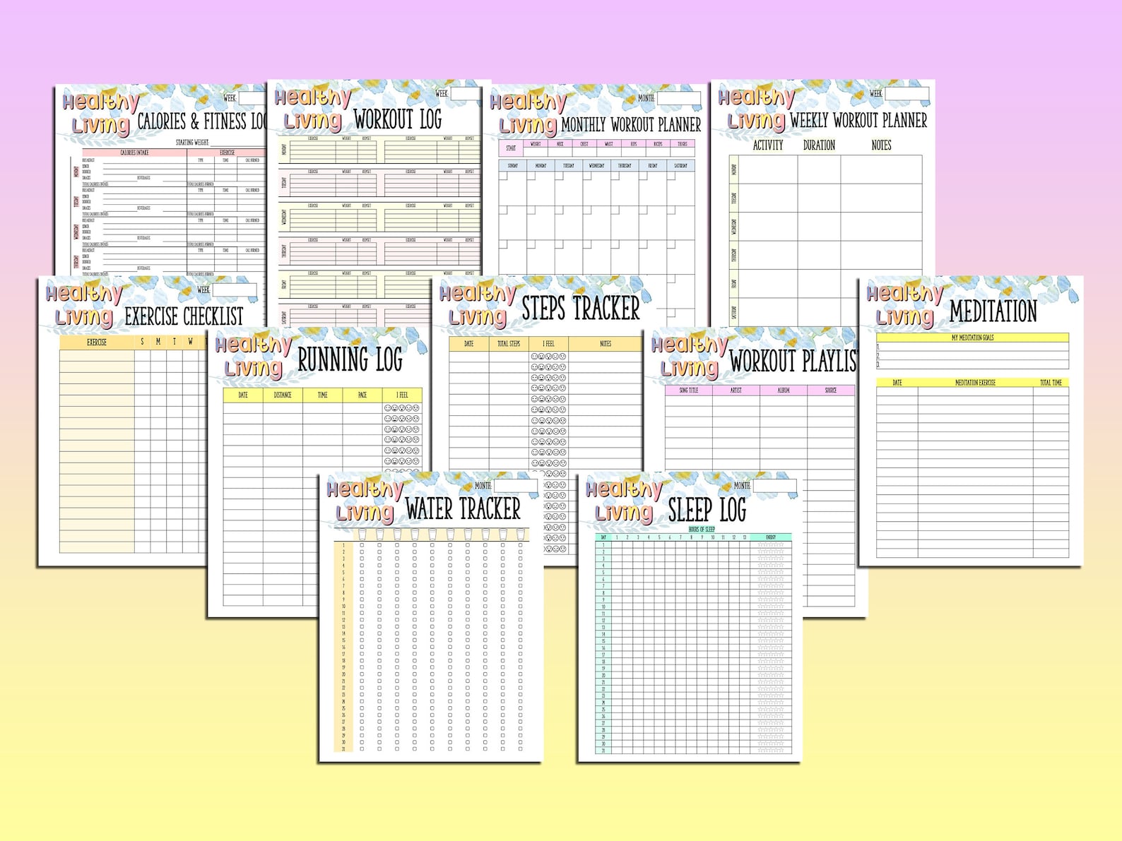 Healthy Living Planner Wellness Tracker Self Care Weight Loss Fitness ...