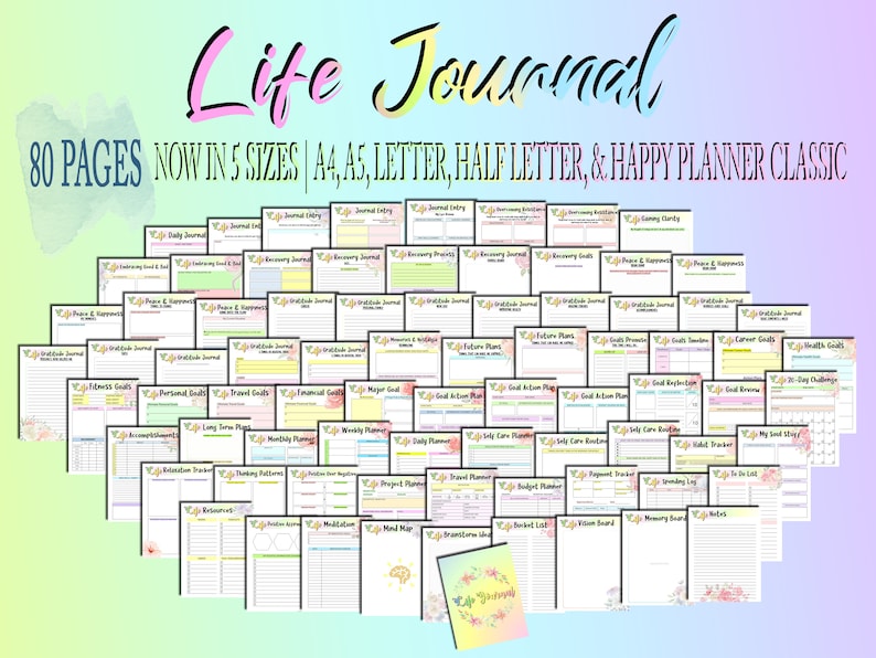 Life Planner Self Care Journal Printable Happiness Digital Download ...