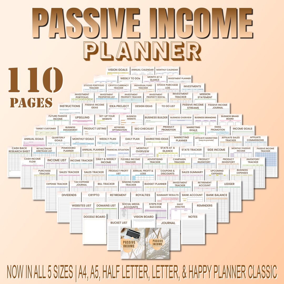 Passive Income Planner Side Hustle Investments Etsy Affiliate Marketing ...