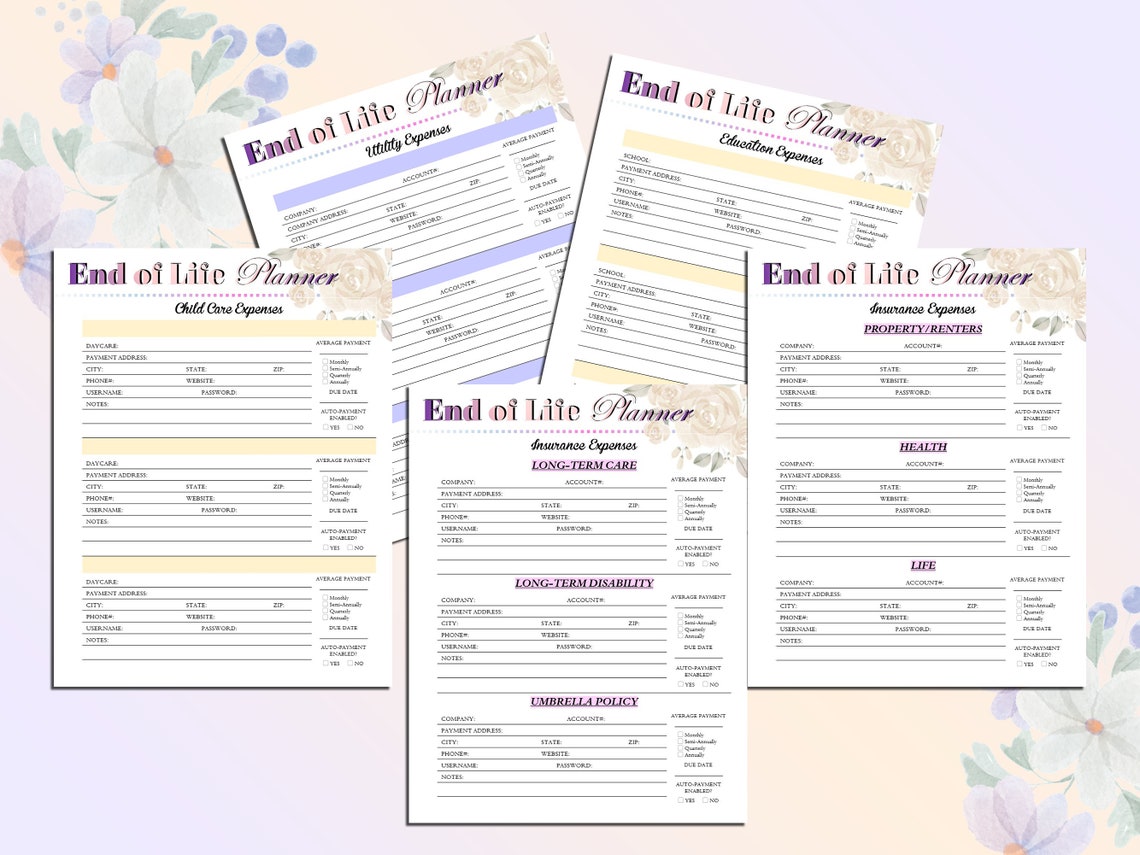 End of Life Planner Printable Final Preparations Emergency Funeral ...