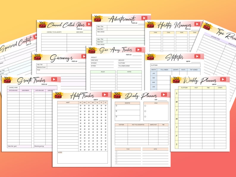 Youtube Planner Social Media Video Vlog Tracker Printable - Etsy