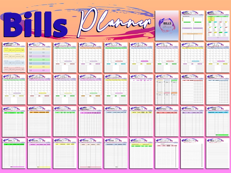 Bills Planner Printable Finance Digital Download Monthly Bill - Etsy