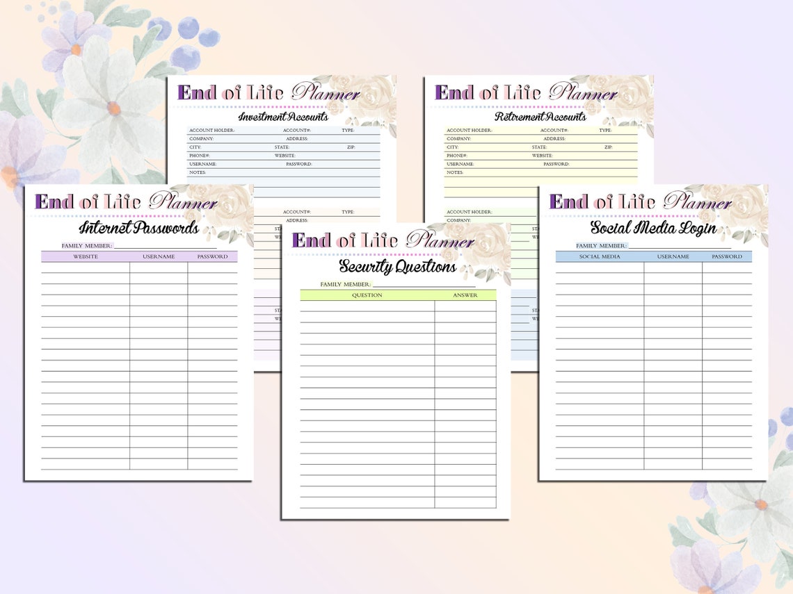 End of Life Planner Printable Final Preparations Emergency Funeral ...