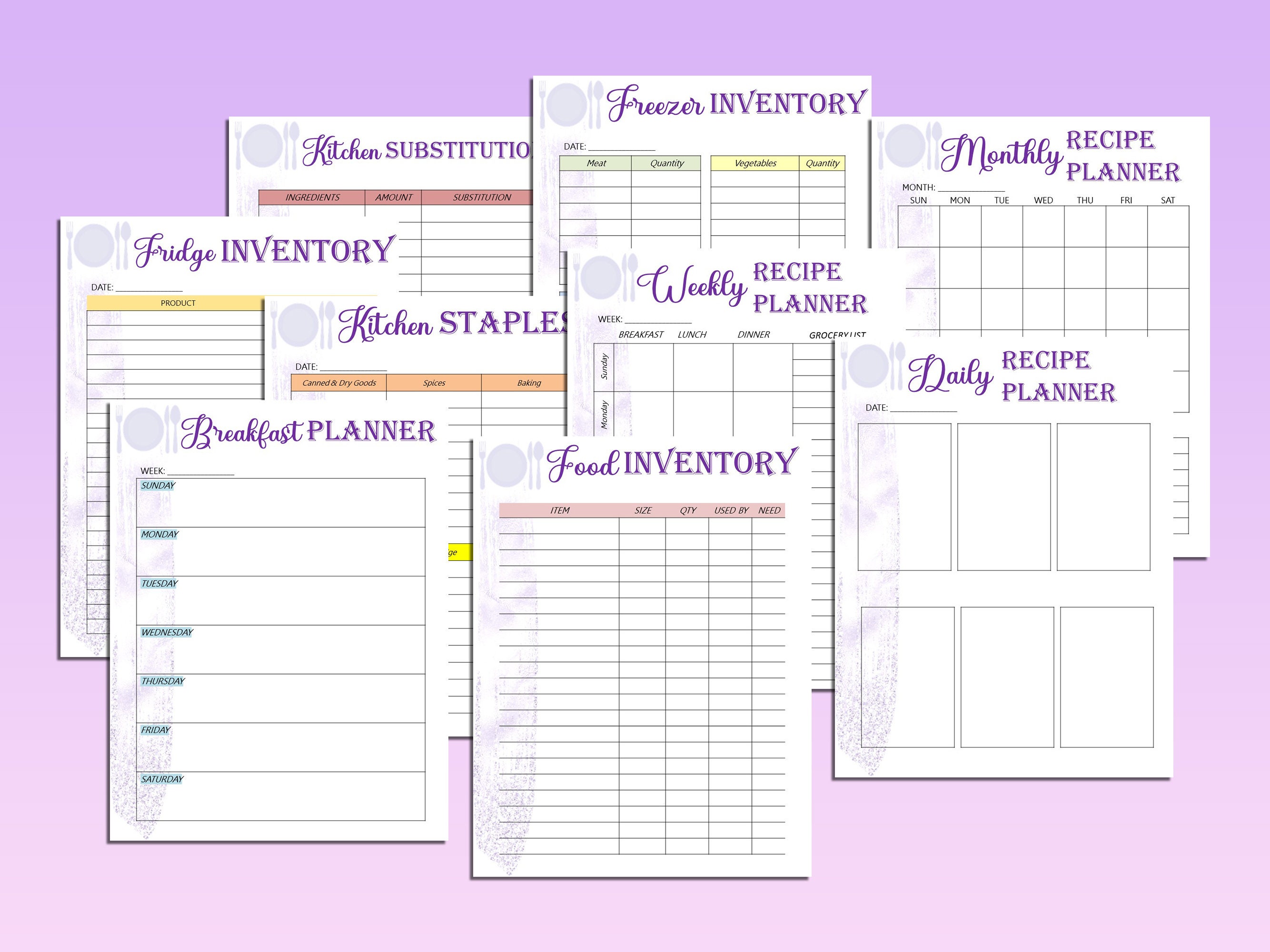 Meal Planner Printable Food Inventory Monthly Weekly Digital | Etsy