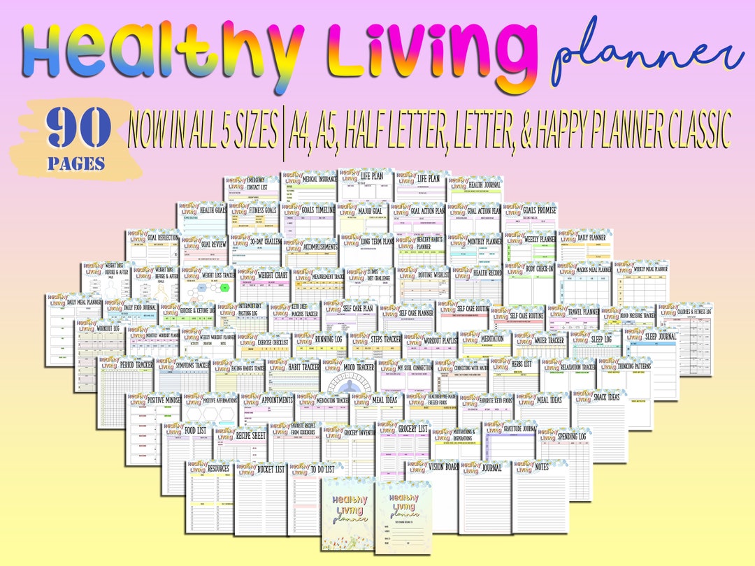Healthy Living Planner Wellness Tracker Self Care Weight Loss Fitness ...