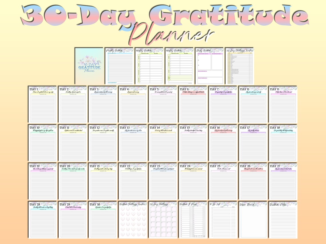 30 Day Gratitude Journal Printable Grateful Planner Mindfulness Digital ...