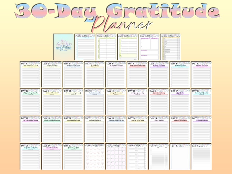 30 Day Gratitude Journal Printable Grateful Planner Mindfulness Digital ...