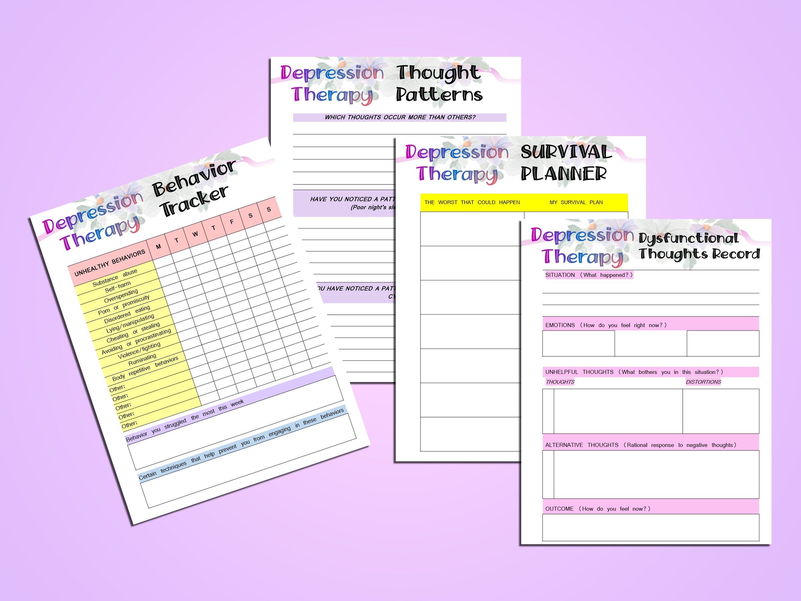 Depression Therapy Journal Mood Tracker Anxiety Planner Printable ...