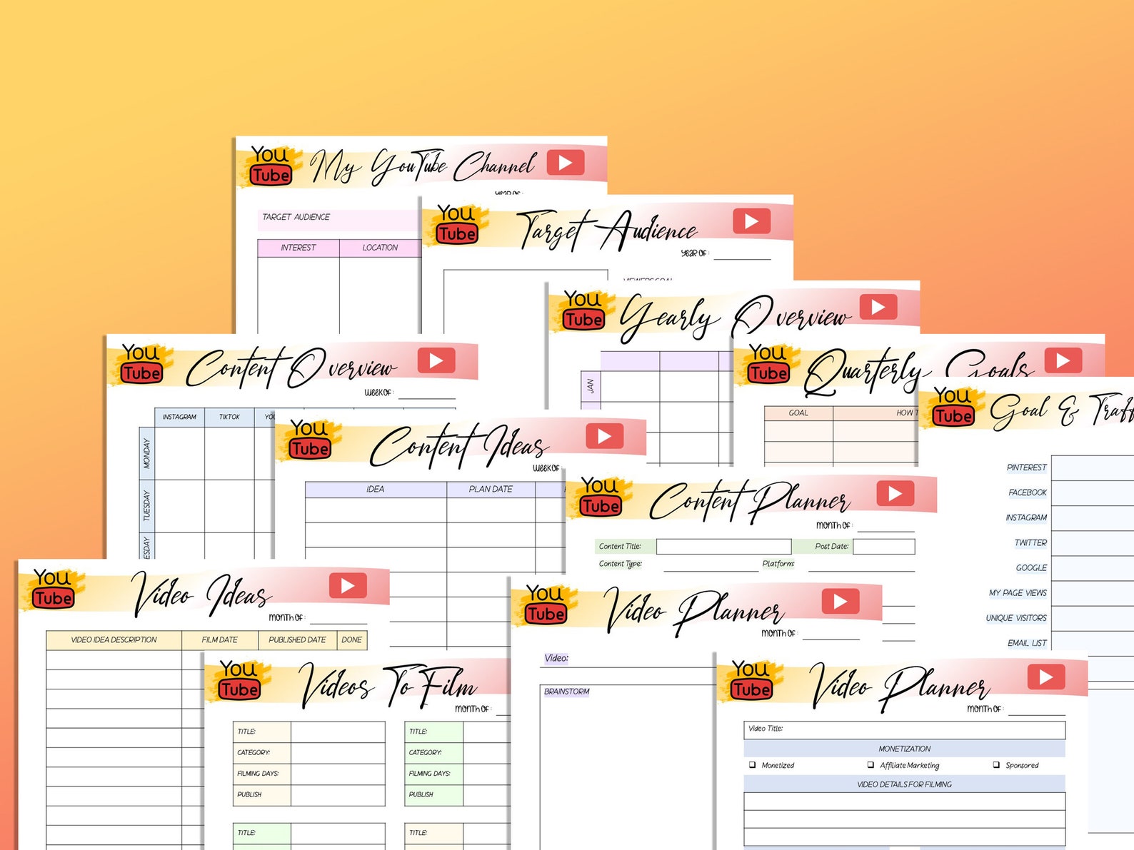 Youtube Planner Social Media Video Vlog Tracker Printable Business ...
