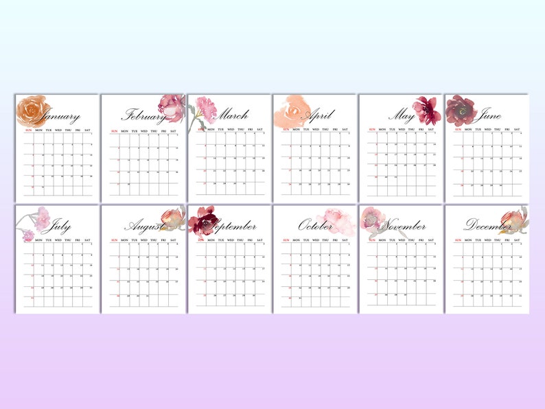 2022 Planner Calendar Flowers Watercolor Colorful Printable - Etsy