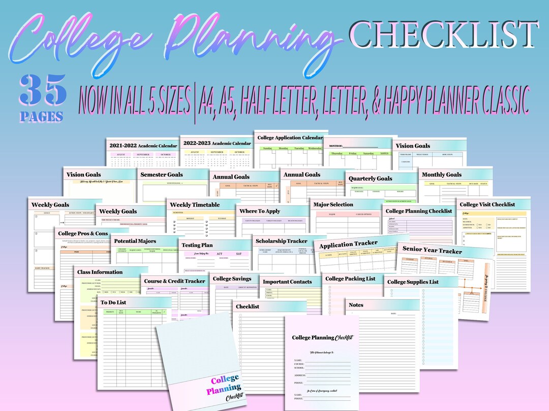 College Planning Checklist Printable Planner College Visit Student ...