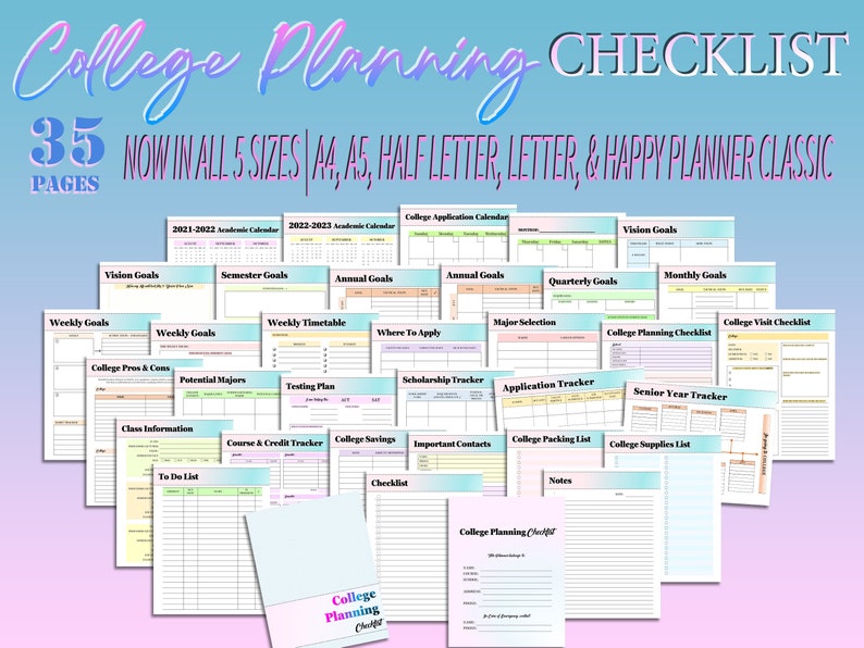 College Planning Checklist Printable Planner College Visit - Etsy