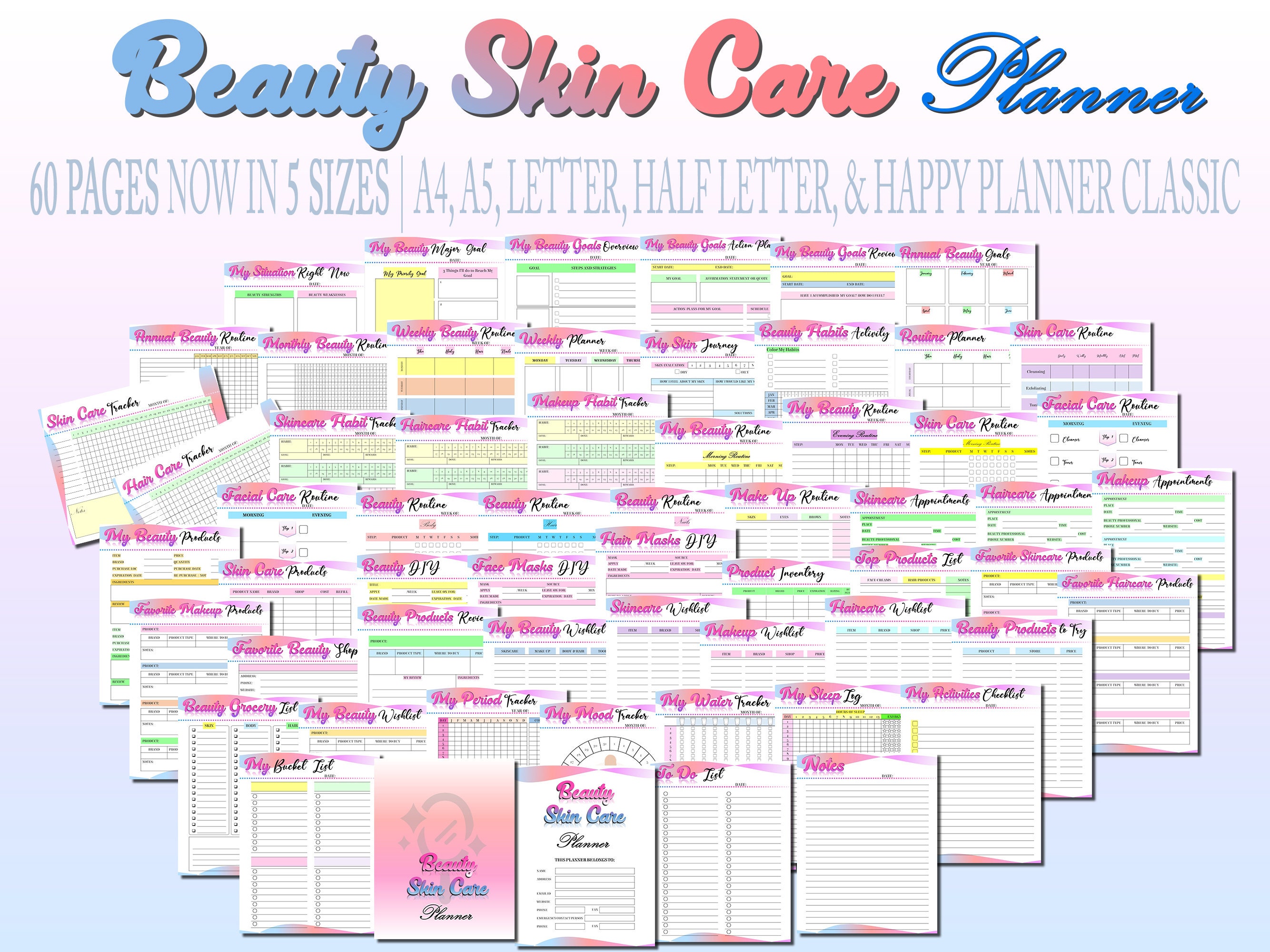 Beauty Planner Skincare Printable Self Care Planner Digital Makeup Glow ...