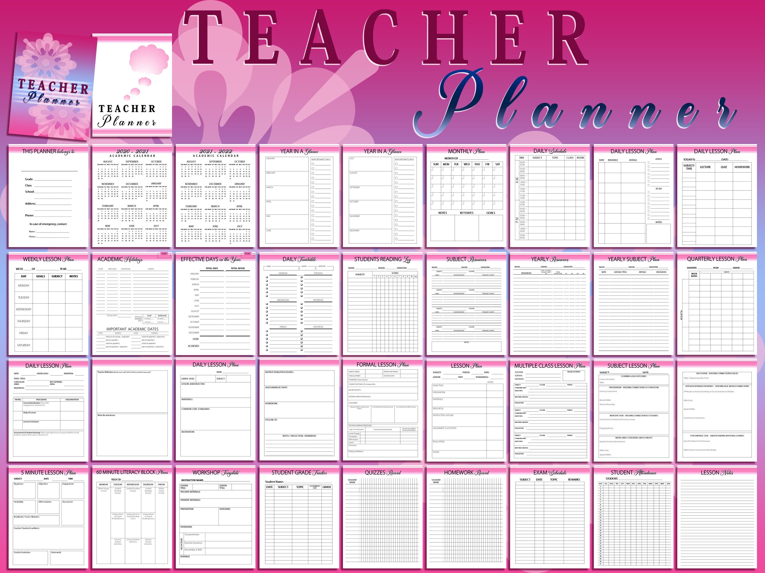 Teacher Planner School Printable Academic Digital Download - Etsy
