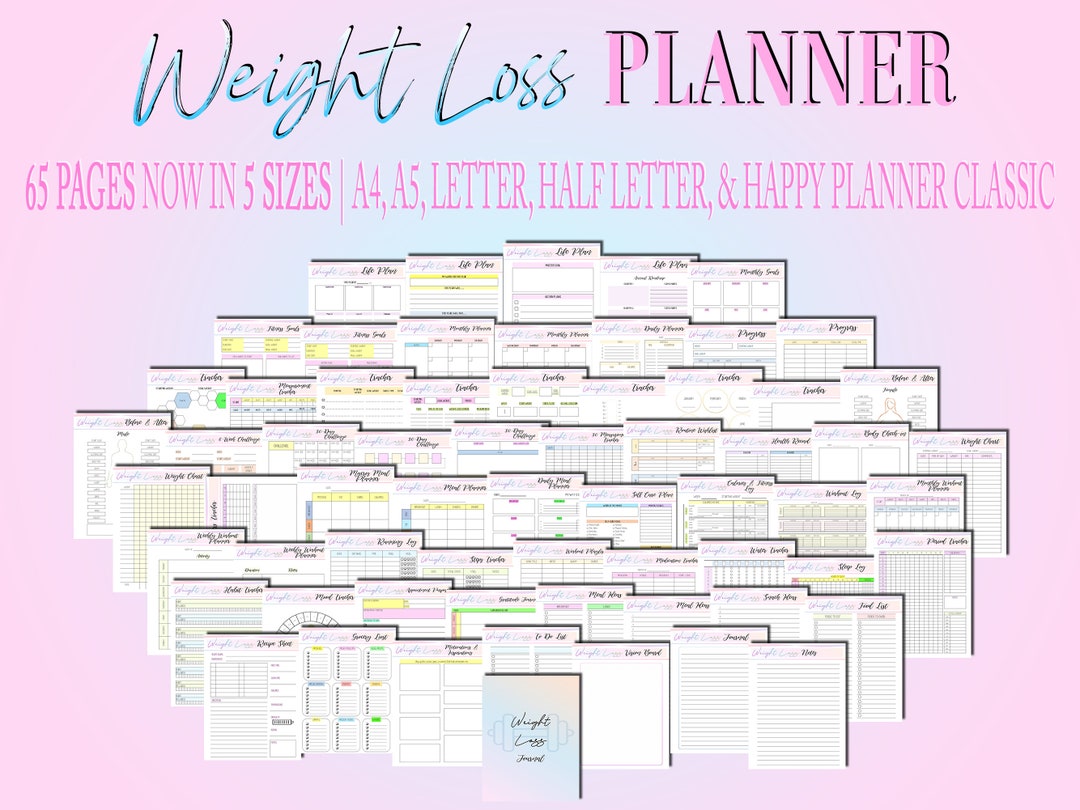 Weight Loss Journal Tracker Planner Workout Fitness Printable Digital ...