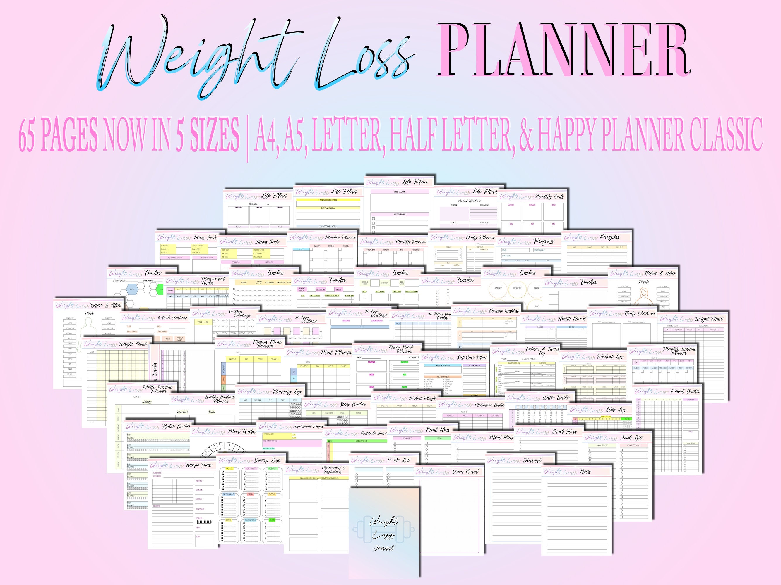 Weight Loss Journal Tracker Planner Workout Fitness Printable Digital ...