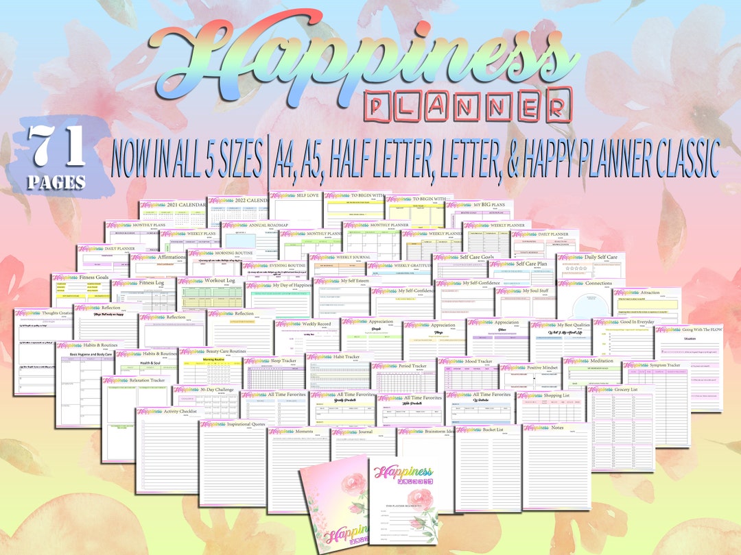 Happiness Planner Life Goals Self Care Journal Printable Digital ...