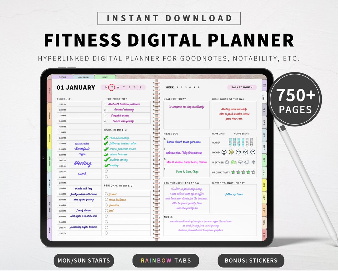 Digital Fitness Planner Hyperlinked Goodnotes Notability iPad Tablet ...