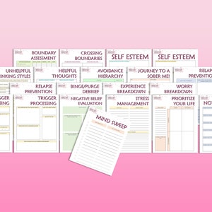 Addiction Recovery Worksheets Sobriety Planner Mental Health Self Care ...