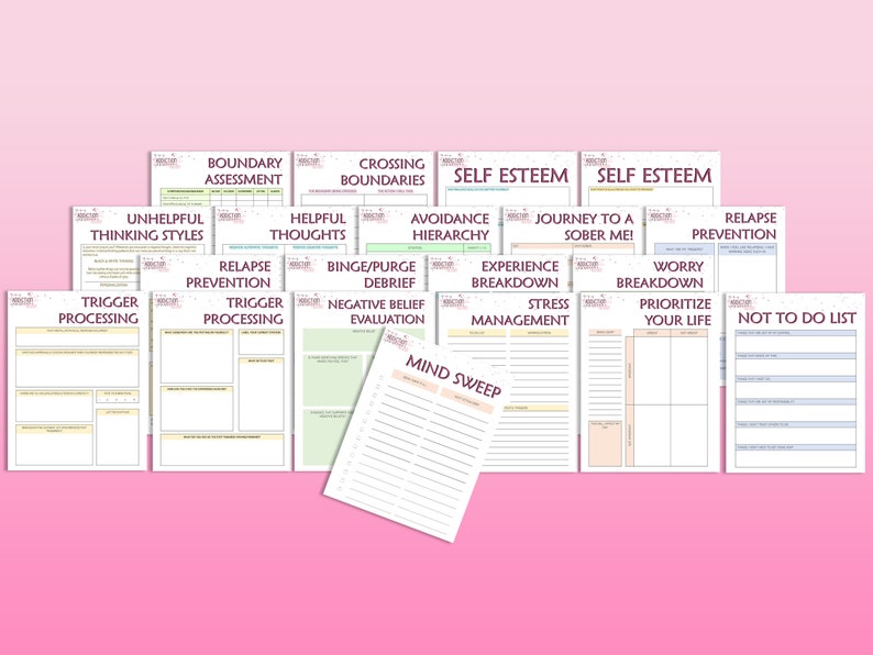 Addiction Recovery Worksheets Sobriety Planner Mental Health Self Care ...