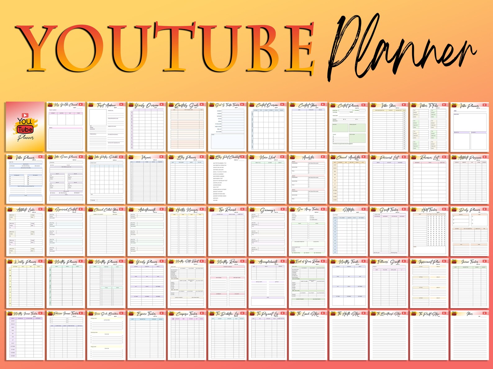 Youtube Planner Social Media Video Vlog Tracker Printable - Etsy