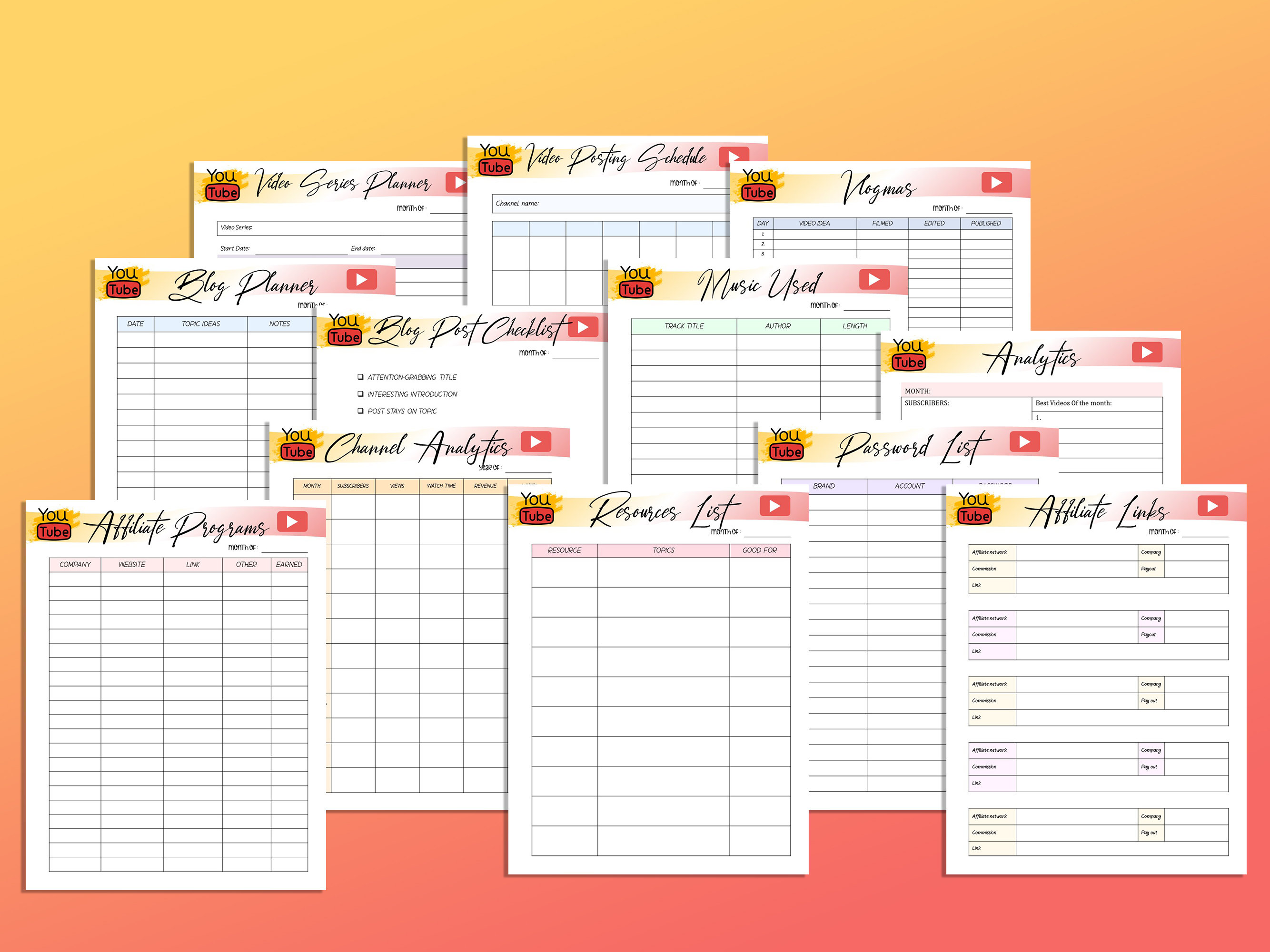 Youtube Planner Social Media Video Vlog Tracker Printable - Etsy