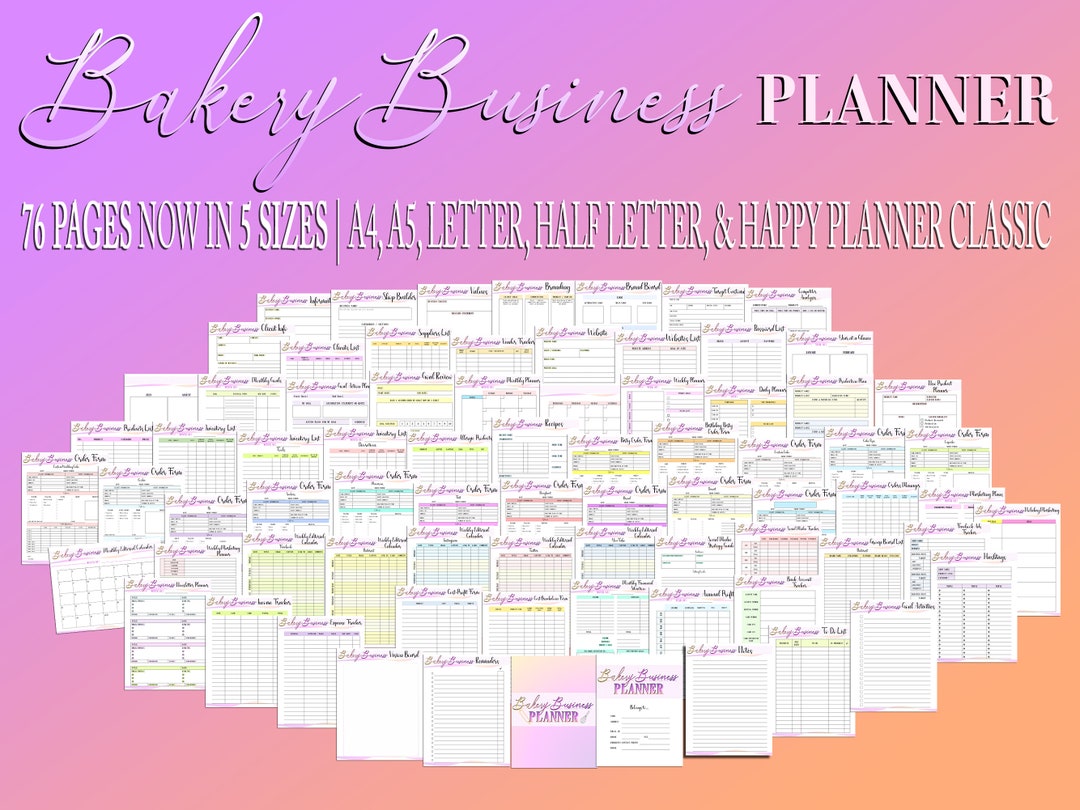 Bakery Business Planner Cakes Cupcakes Home Baking Bakery Printable ...