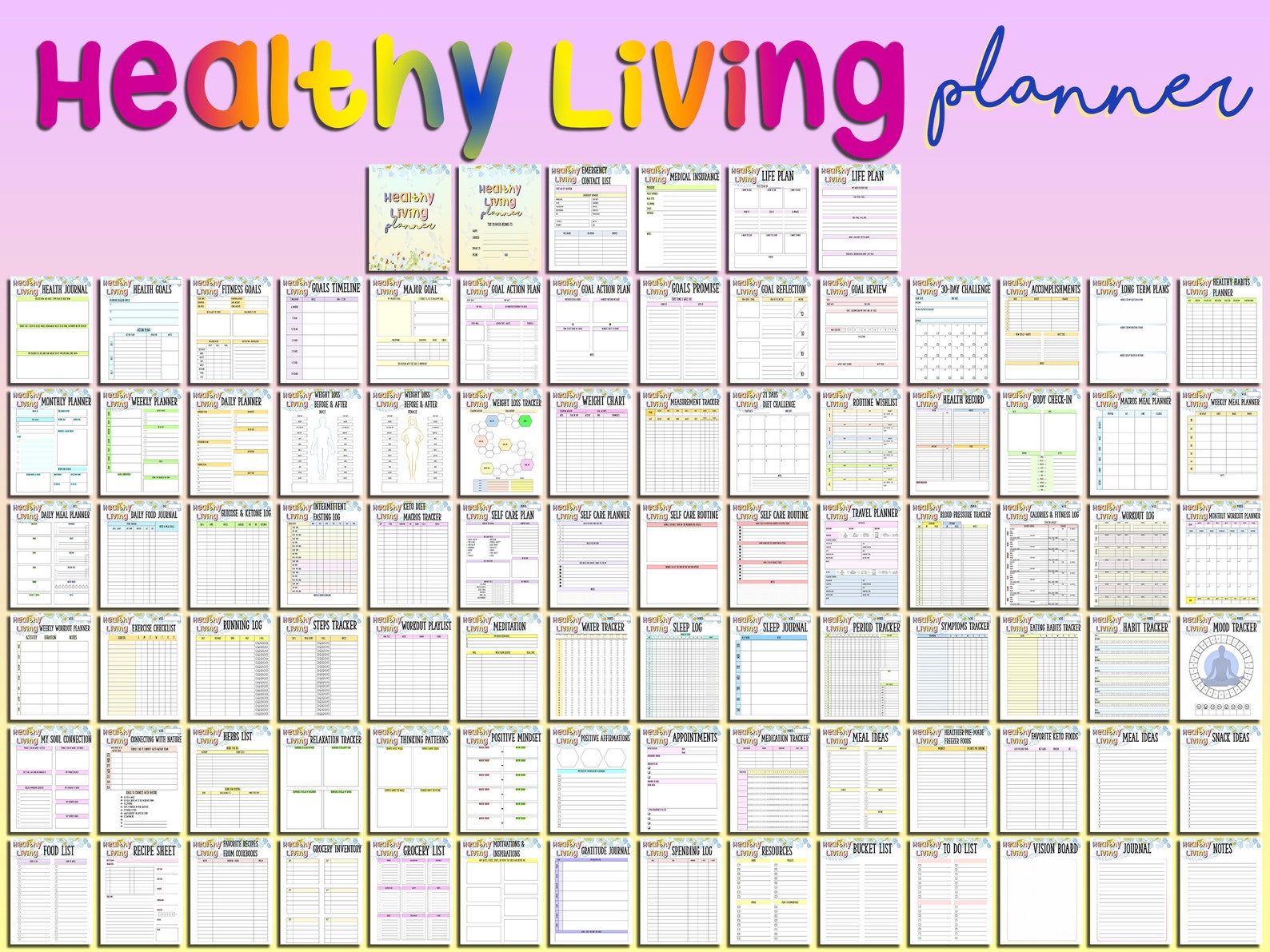 Healthy Living Planner Wellness Tracker Self Care Weight Loss Fitness ...