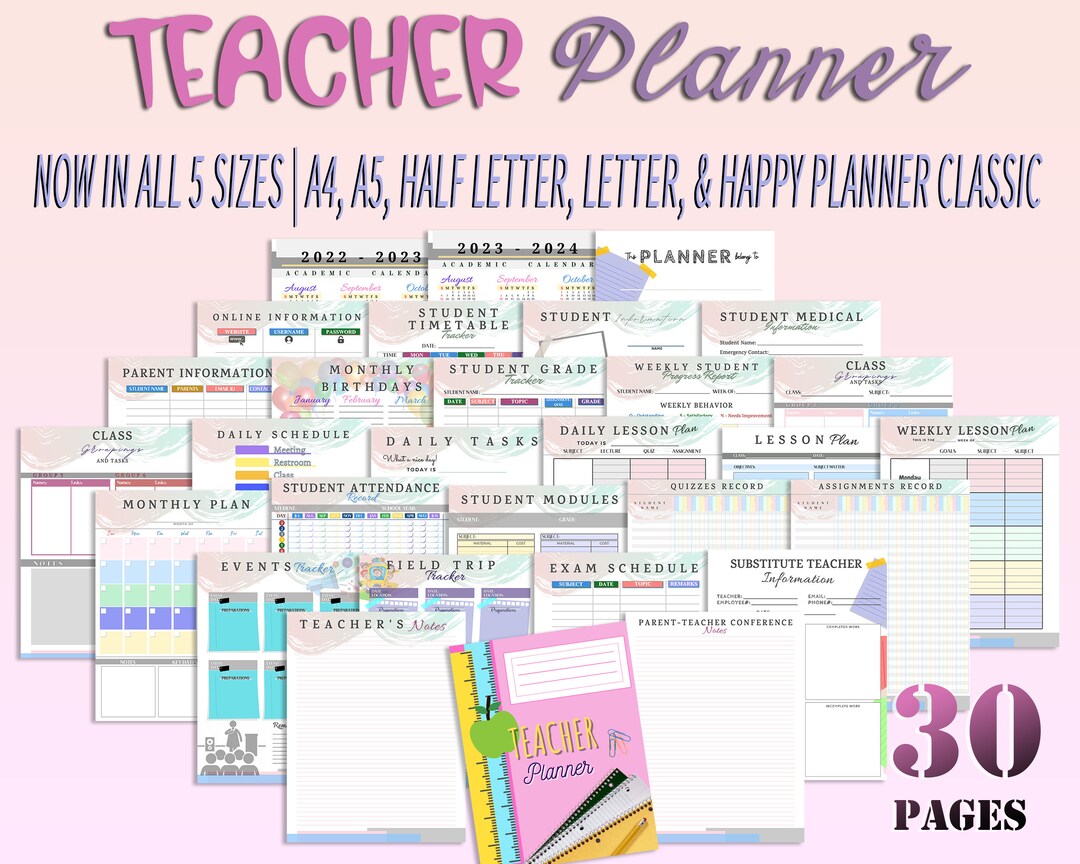 Teacher Planner 2022 2023 2024 School Printable Academic Digital ...