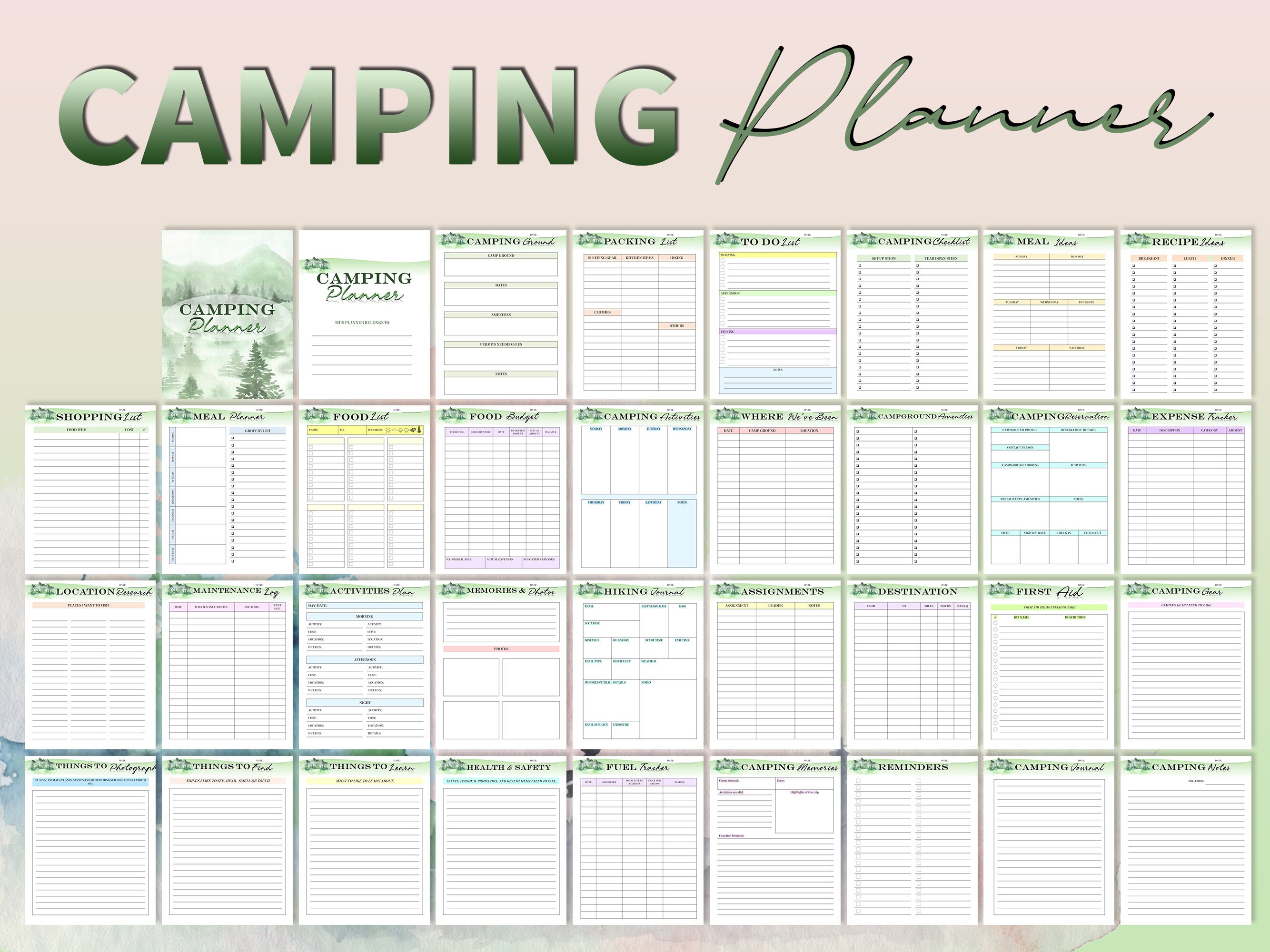 Camping Planner Travel Journal Vacation Girls Camp Boys Camp - Etsy