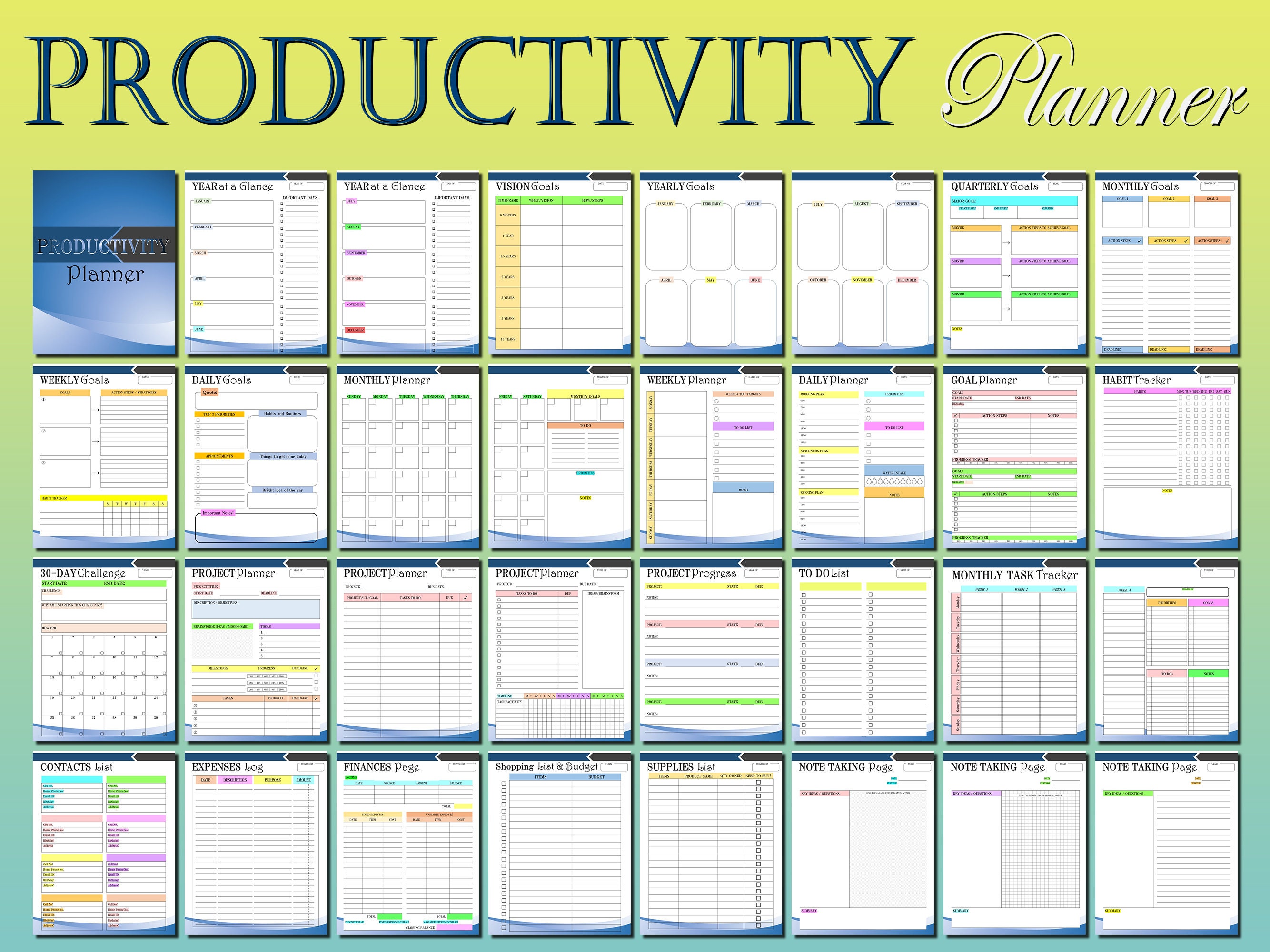 Productivity Planner Printable Daily Goal Tracker Digital - Etsy