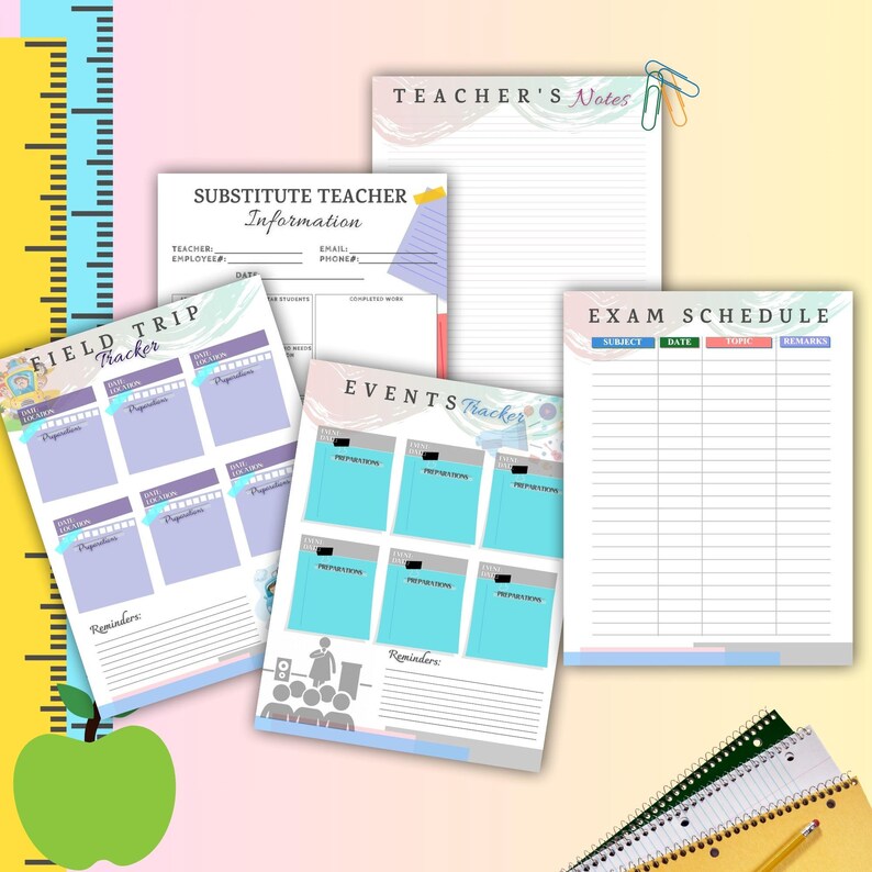 Teacher Planner Undated School Printable Academic Digital Download ...