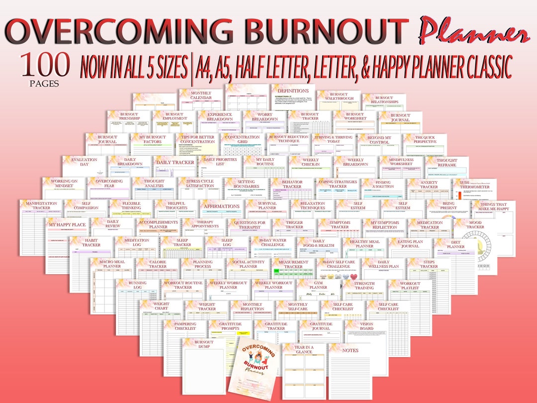 Overcoming Burnout Tracker Processing Anxiety Journal Self Care Therapy ...